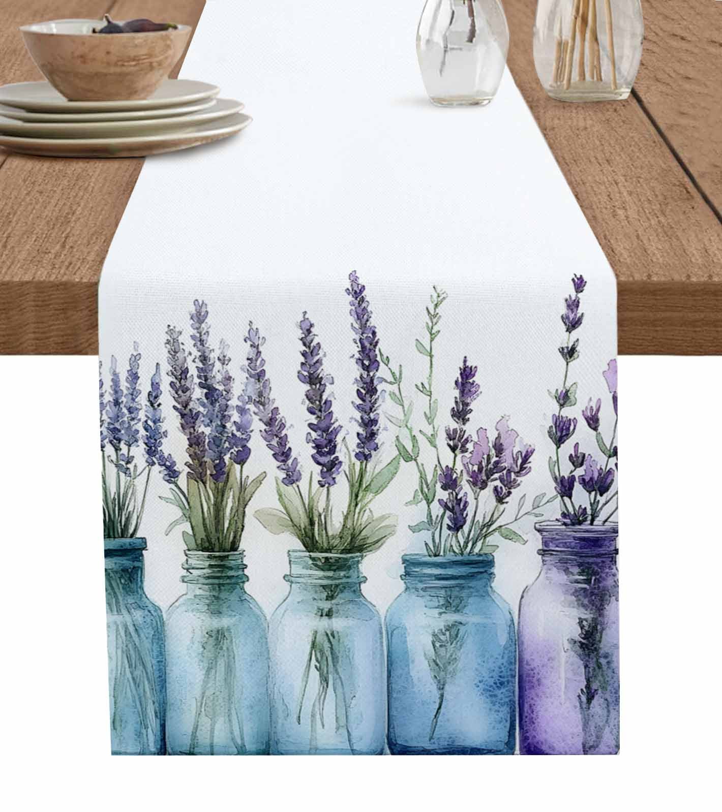 Spring Lavender Flower Burlap Cotton Table Runner 13x72 Inches Long ...