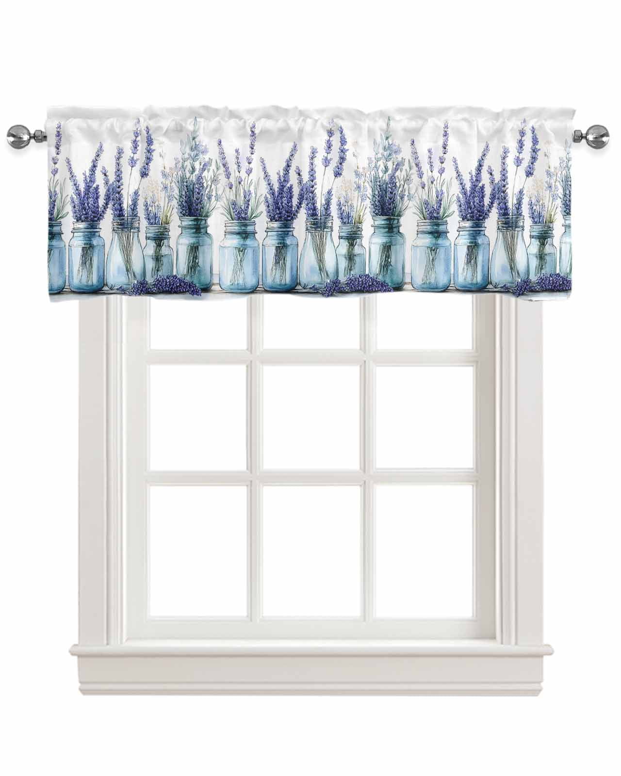 Spring Lavender Flower Kitchen Valances for Windows Farmhouse Linen ...
