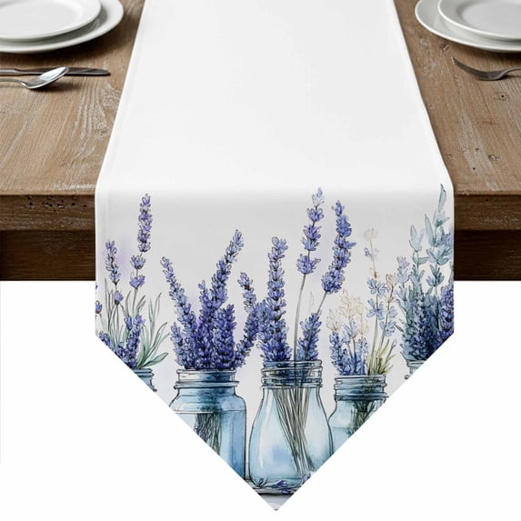 Spring Lavender Flower Table Runner Linen Burlap Table Runner 108 ...