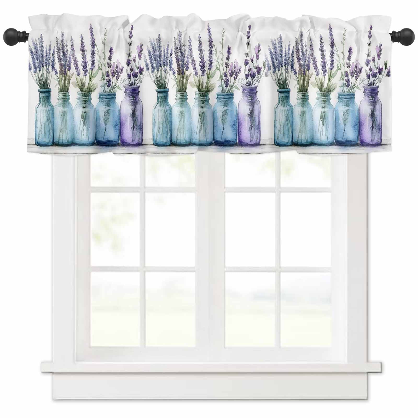 Spring Lavender Flower Valances for Windows Farmhouse Kitchen Curtains ...