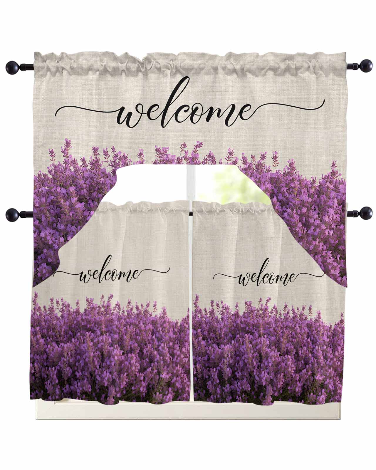 Spring Lavender Kitchen Curtains Sets 24 Inch Length with Valance ...