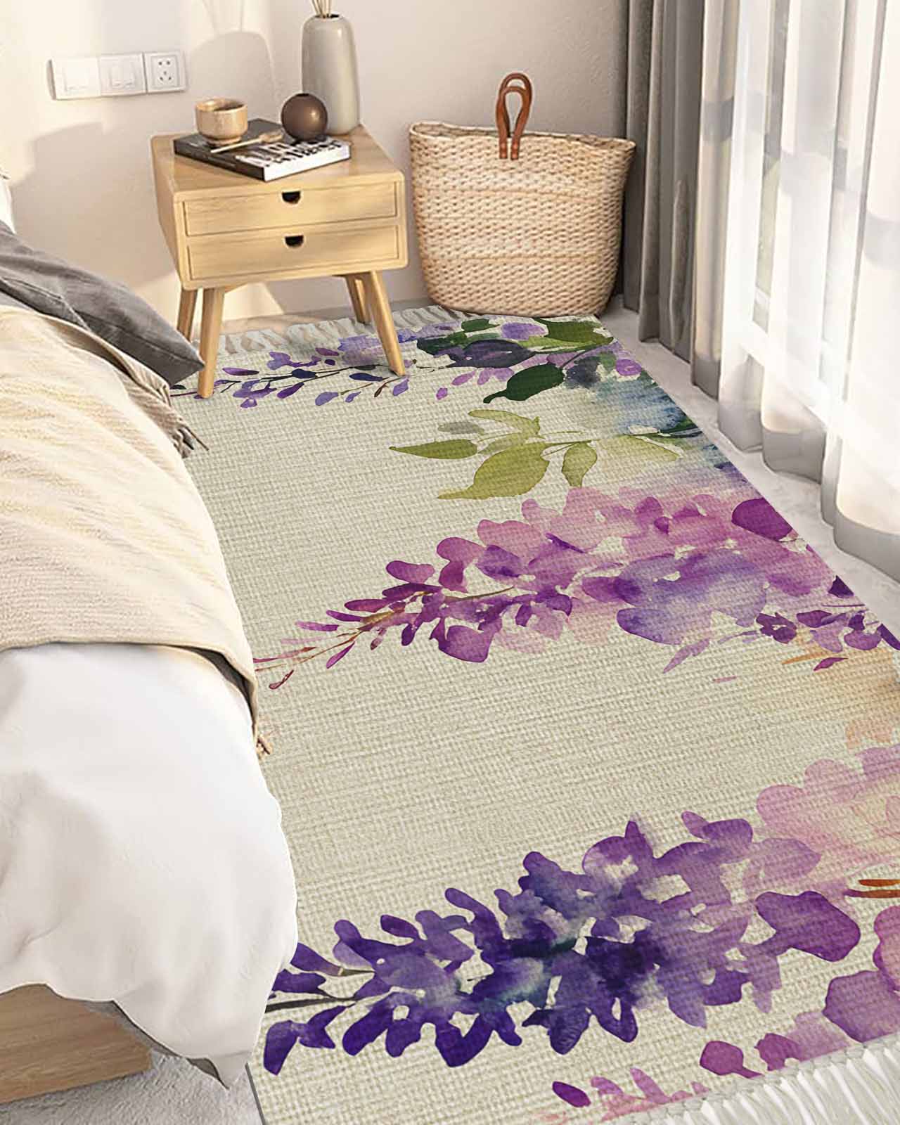 Spring Lavender Runner Rug for Hallway 4x6ft, Watercolor Purple Floral ...