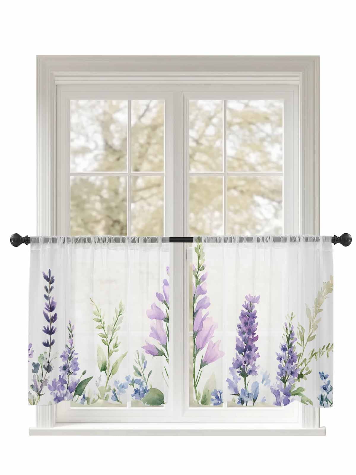 Spring Lavender Sheer Curtains 2 Panels Set Idyllic Watercolor Flower ...