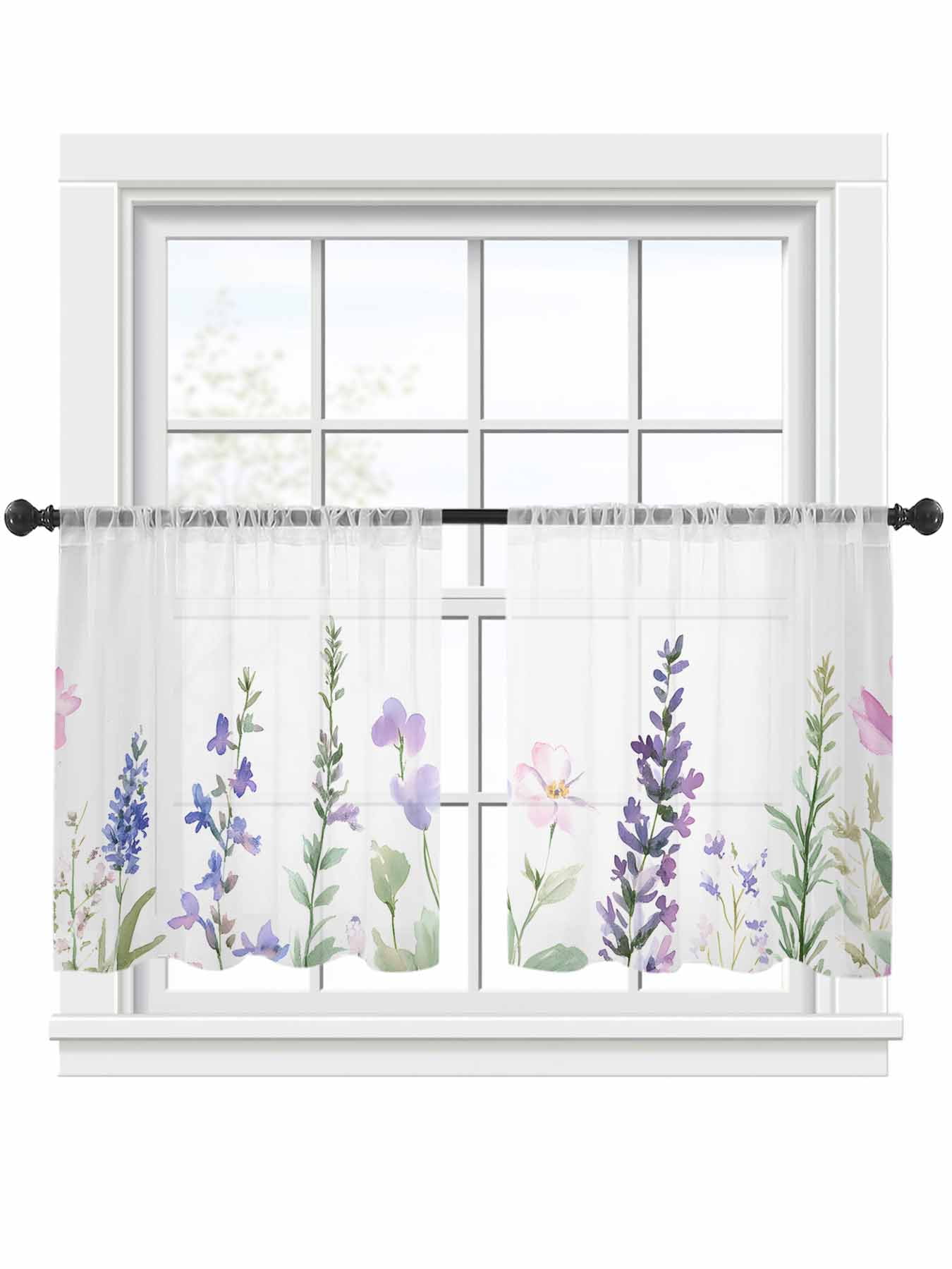 Spring Lavender Sheer Curtains 2 Panels Set Idyllic Watercolor Purple ...