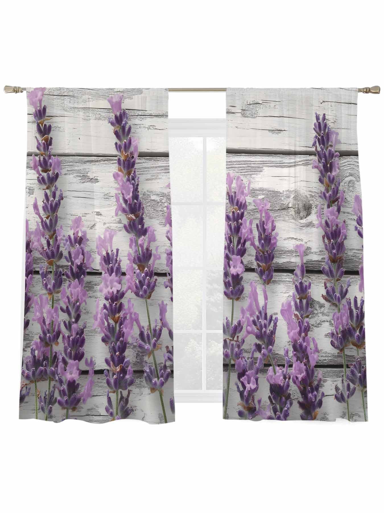 Spring Lavender Sheer Curtains 2 Panels Set Rustic Watercolor Flowers ...