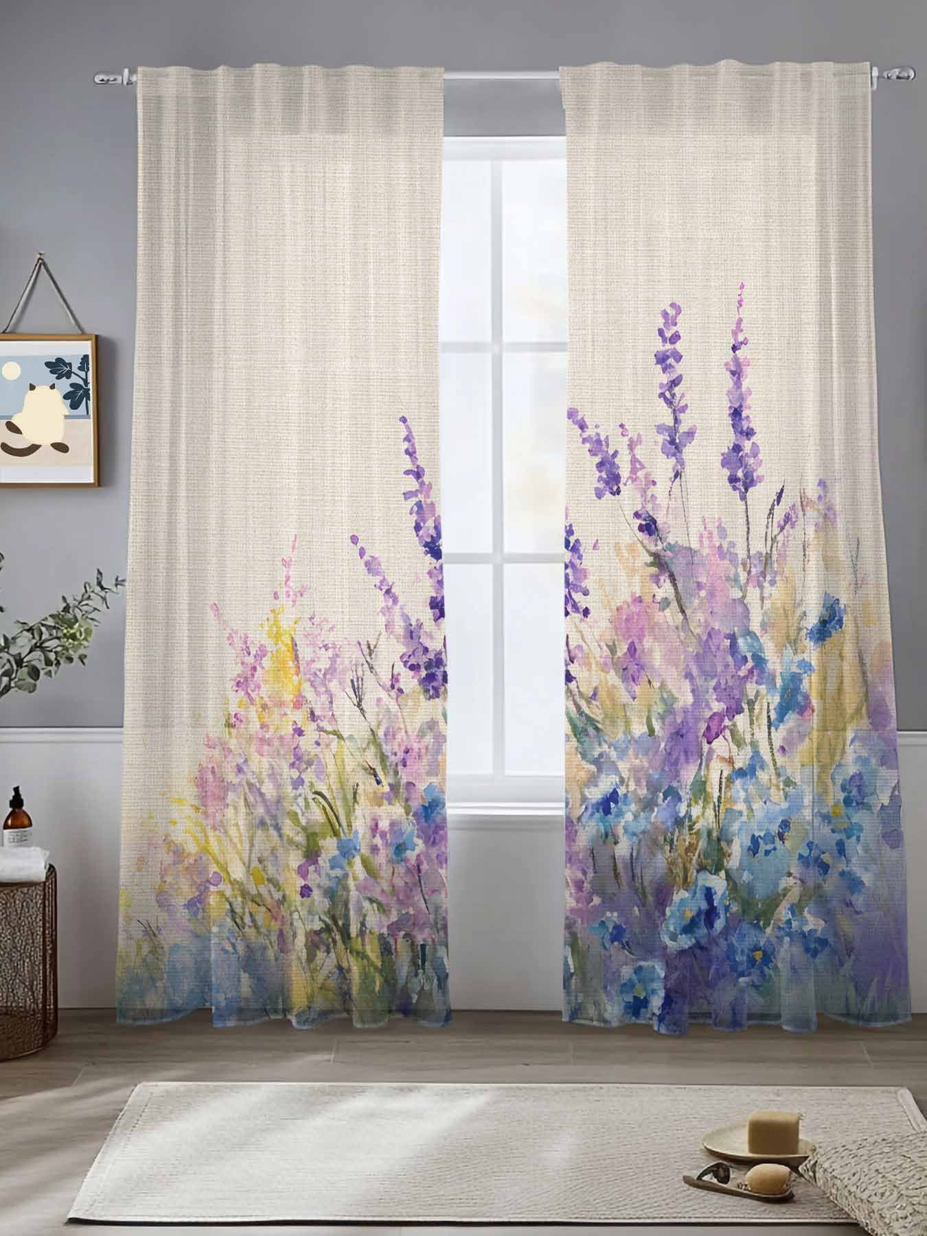 Spring Lavender Sheer Curtains for Living Room Bedroom Botanical ...