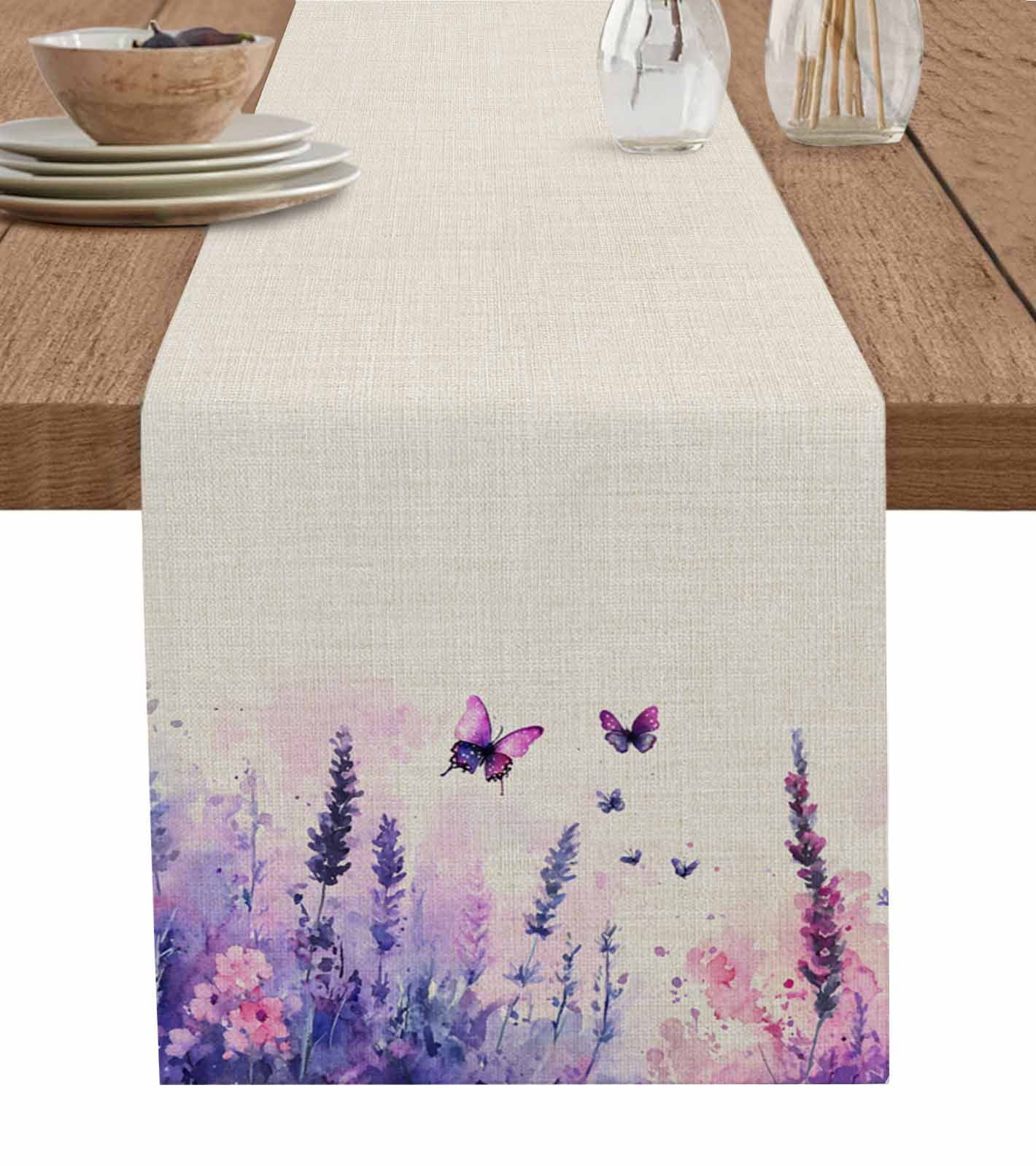 Spring Lavender Table Runner 120 Inches, Butterfly Purple Farmhouse ...
