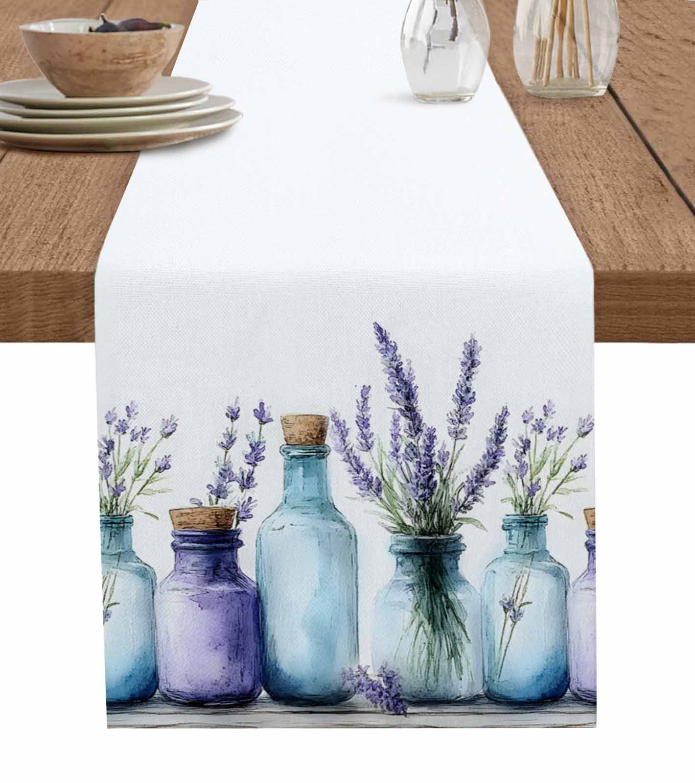Spring Lavender Table Runner 36 Inches, Botanical Watercolor Purple ...
