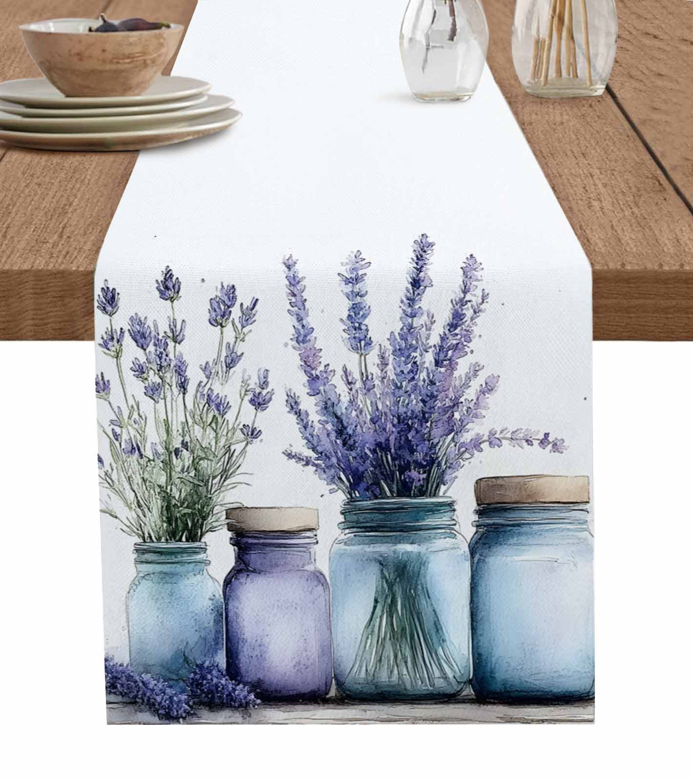 Spring Lavender Table Runner 72 Inches, Botanical Watercolor Purple ...