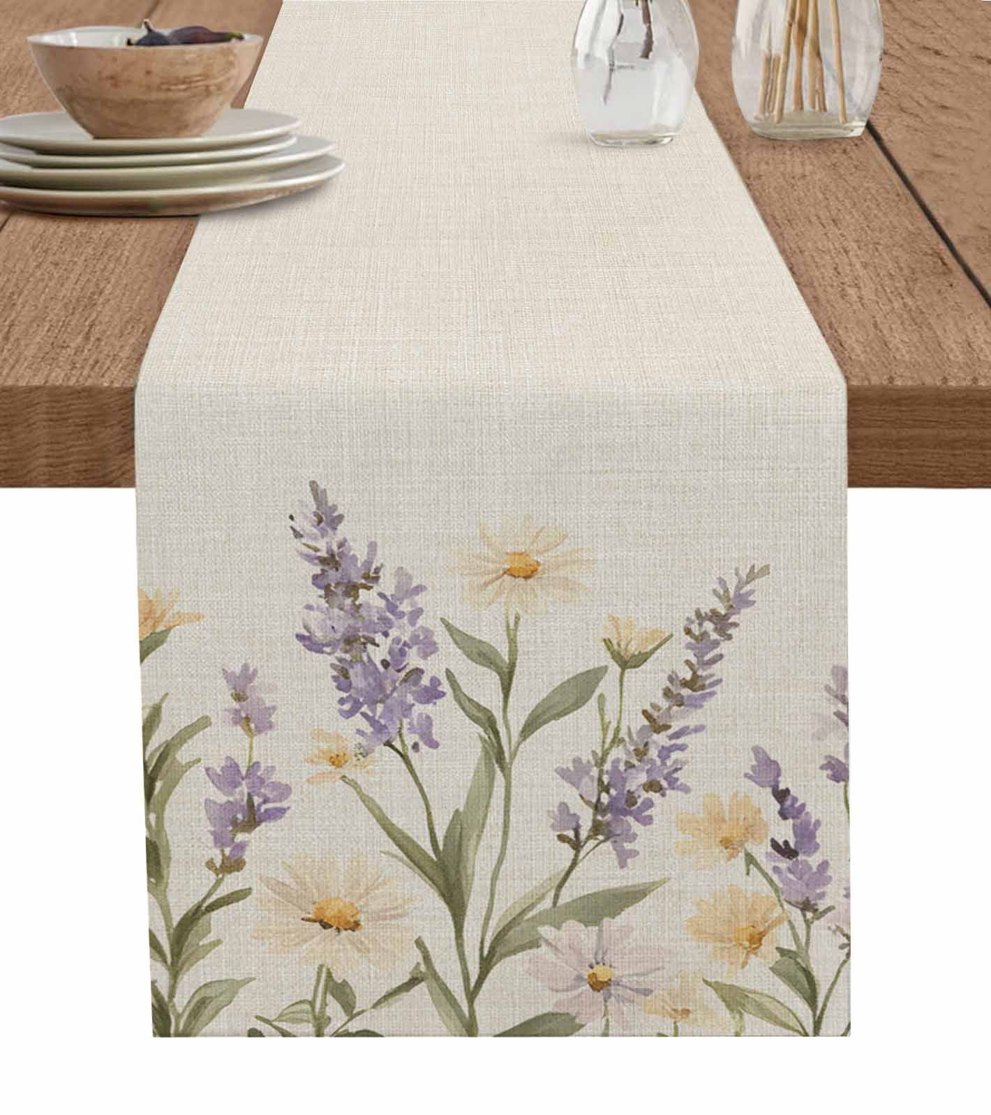 Spring Lavender Table Runner Cotton Linen 60 Inch Holiday Dresser ...