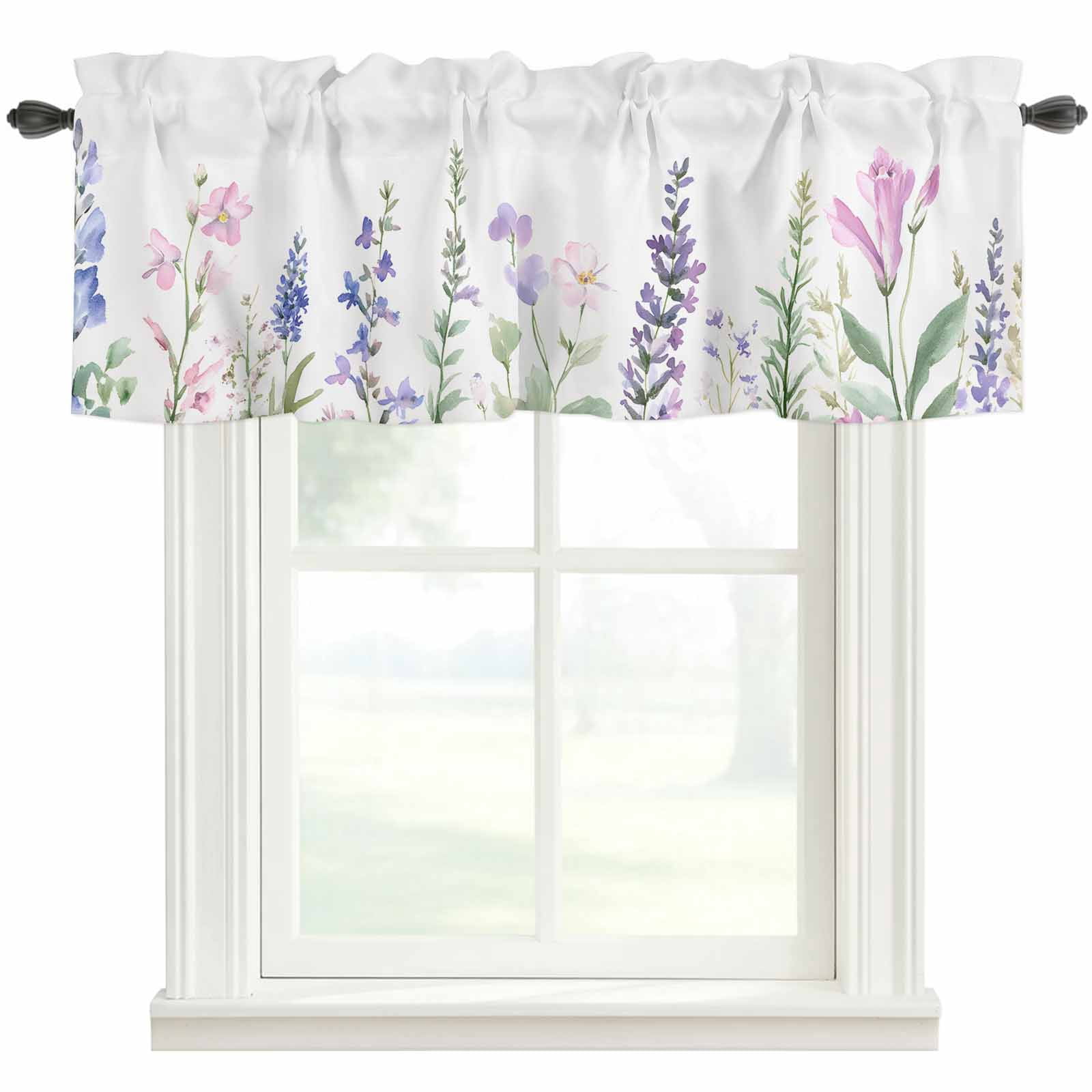 Spring Lavender Valances for Windows Idyllic Watercolor Purple Flowers ...