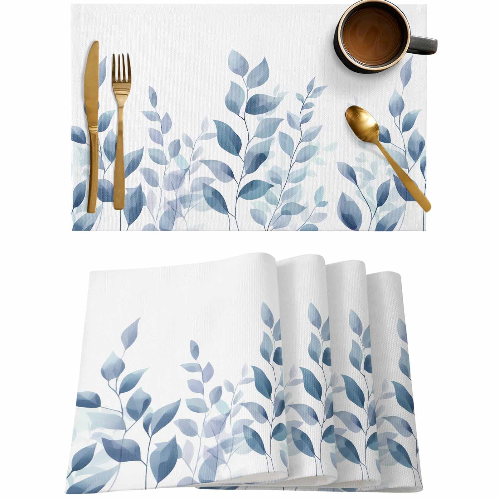 Spring Leaf Blue Gradient Placemats Set of 4,Wipeable Washable Table ...