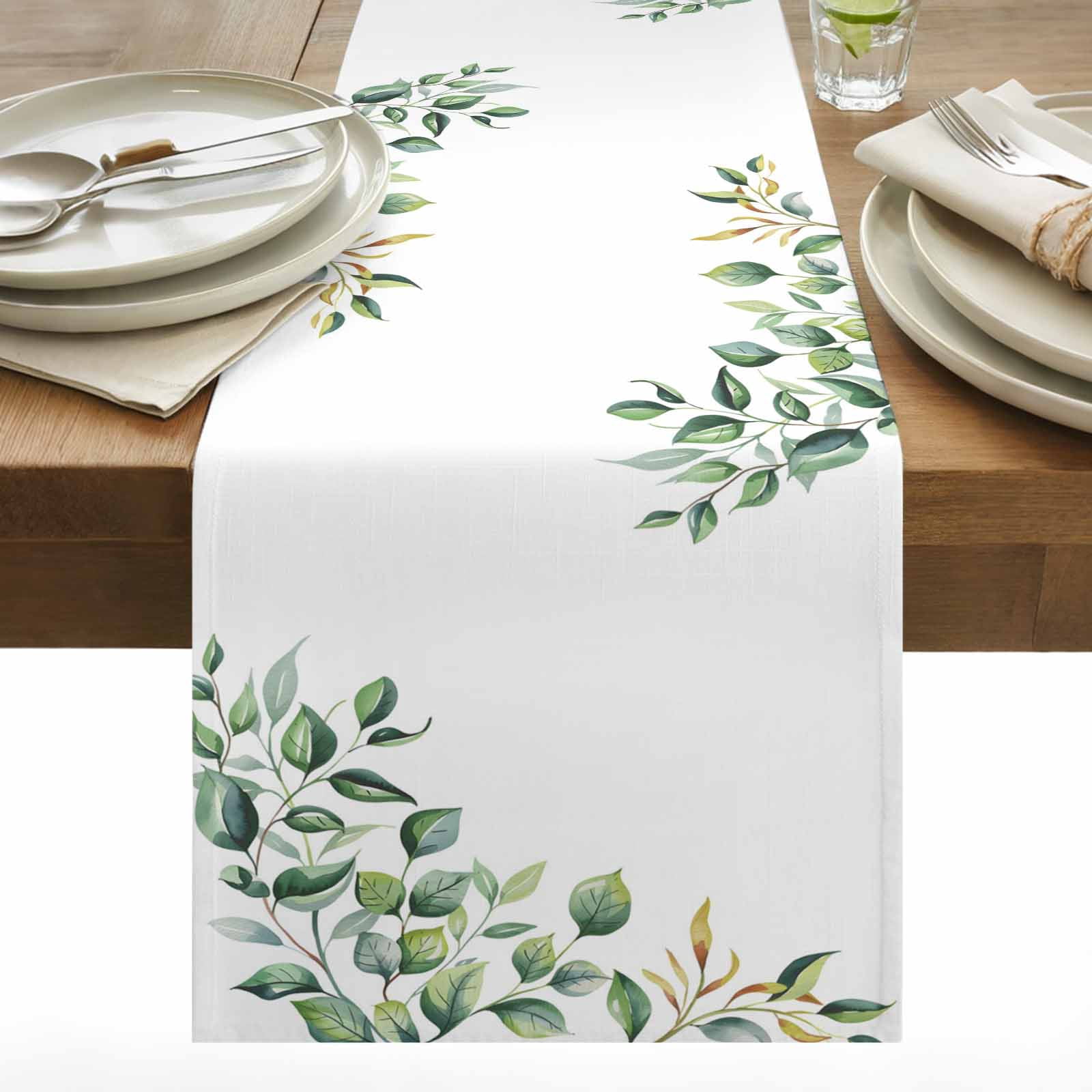 Spring Leaf Cotton Linen Table Runner Colorlife Summer Floral ...