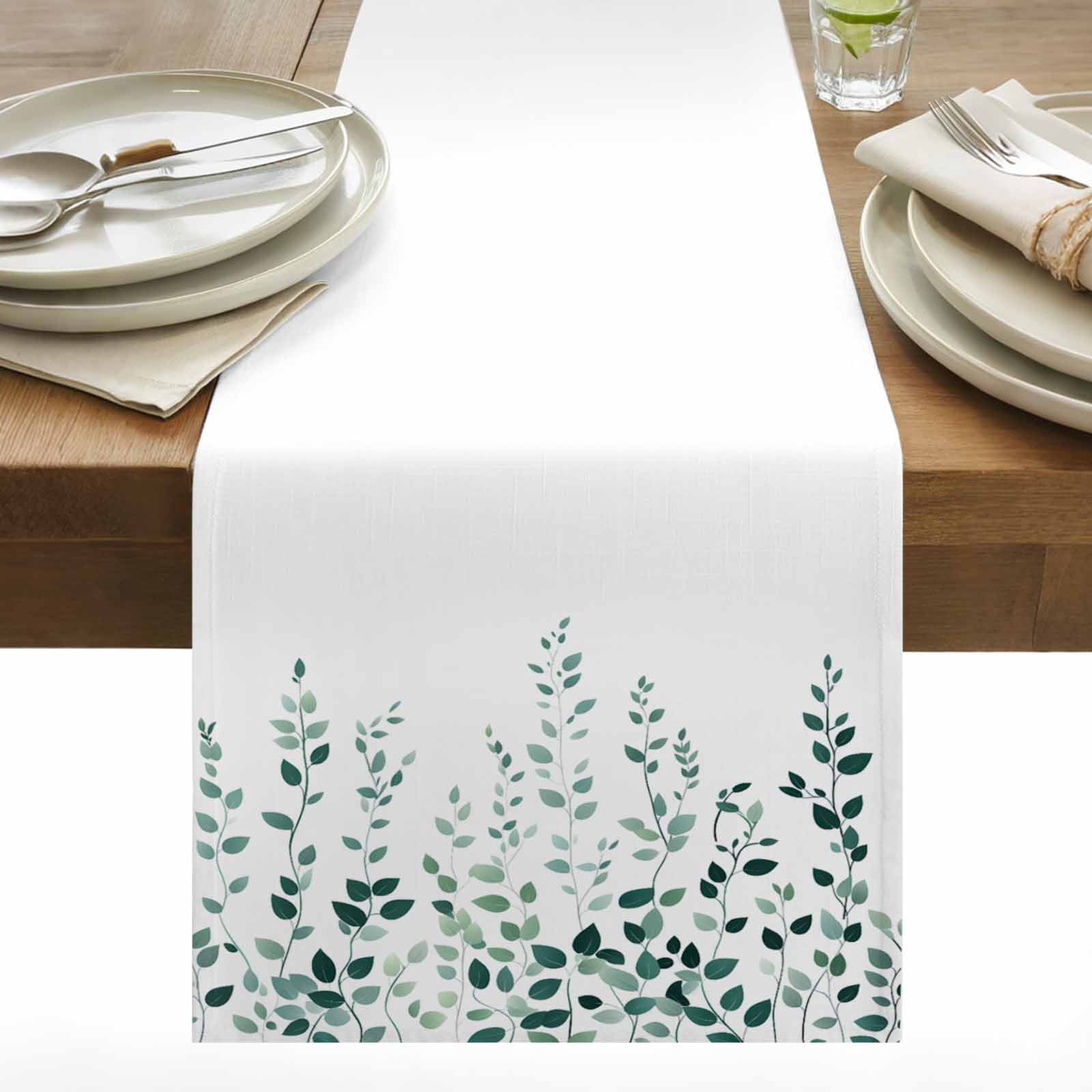 Spring Leaf Cotton Linen Table Runner Country Watercolor Sage Green ...