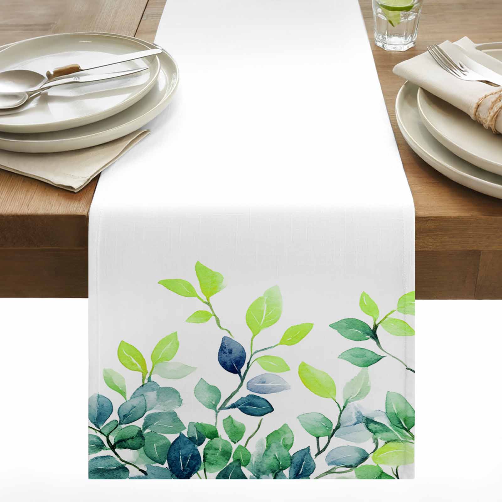 Spring Leaf Cotton Linen Table Runner Retro Sage Green Purple ...