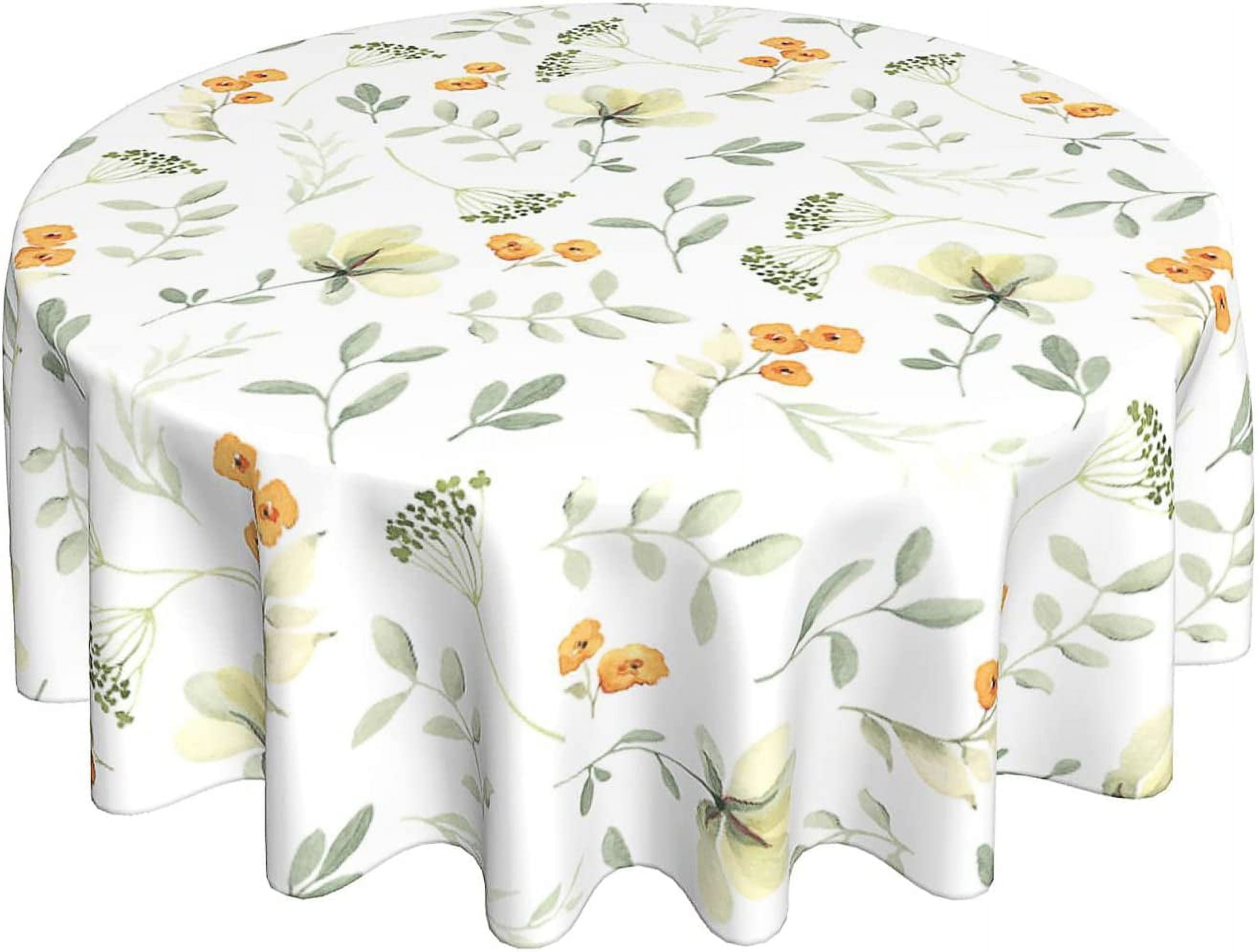 Spring Leaf Floral Tablecloth 60 Inch Round Rustic Watercolor Leaves ...