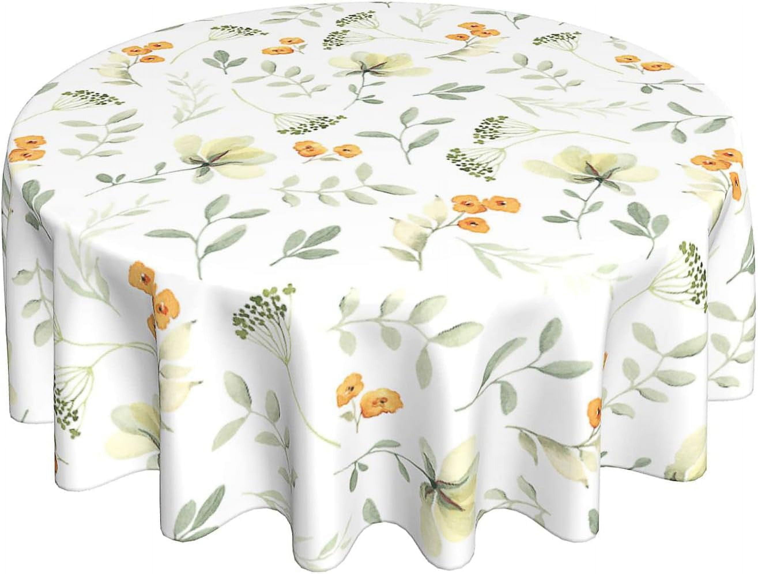 Spring Leaf Floral Tablecloth 60 Inch Round Rustic Watercolor Leaves ...