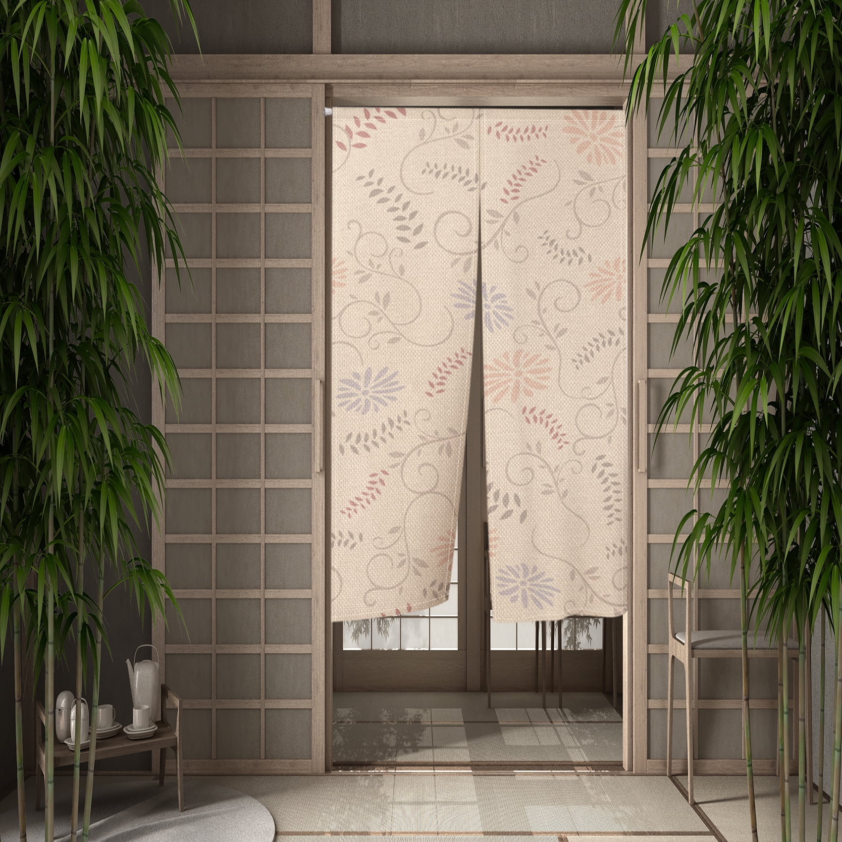 Spring Leaf Flower Split Door Curtain Noren Natural Butterfly Japan ...