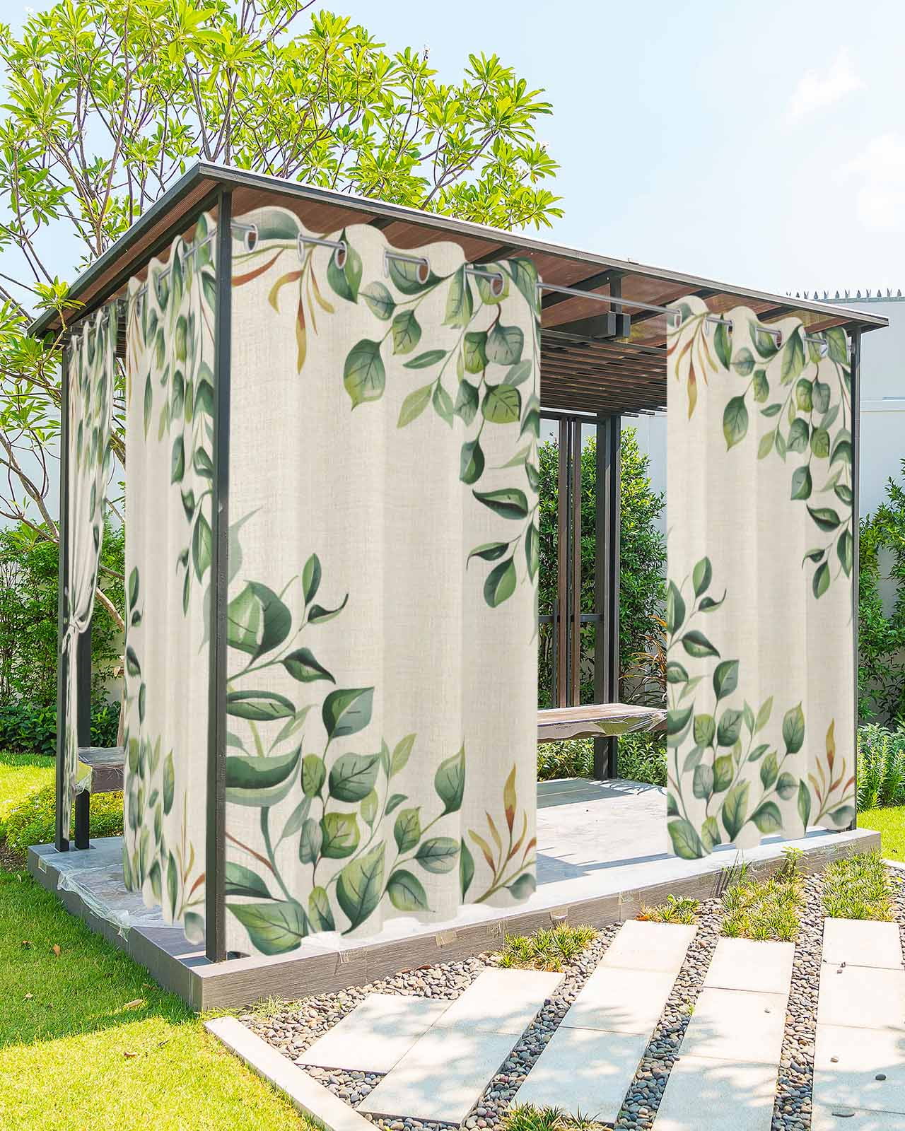 Spring Leaf Outdoor Curtains for Patio, Summer Floral Countryside Linen ...