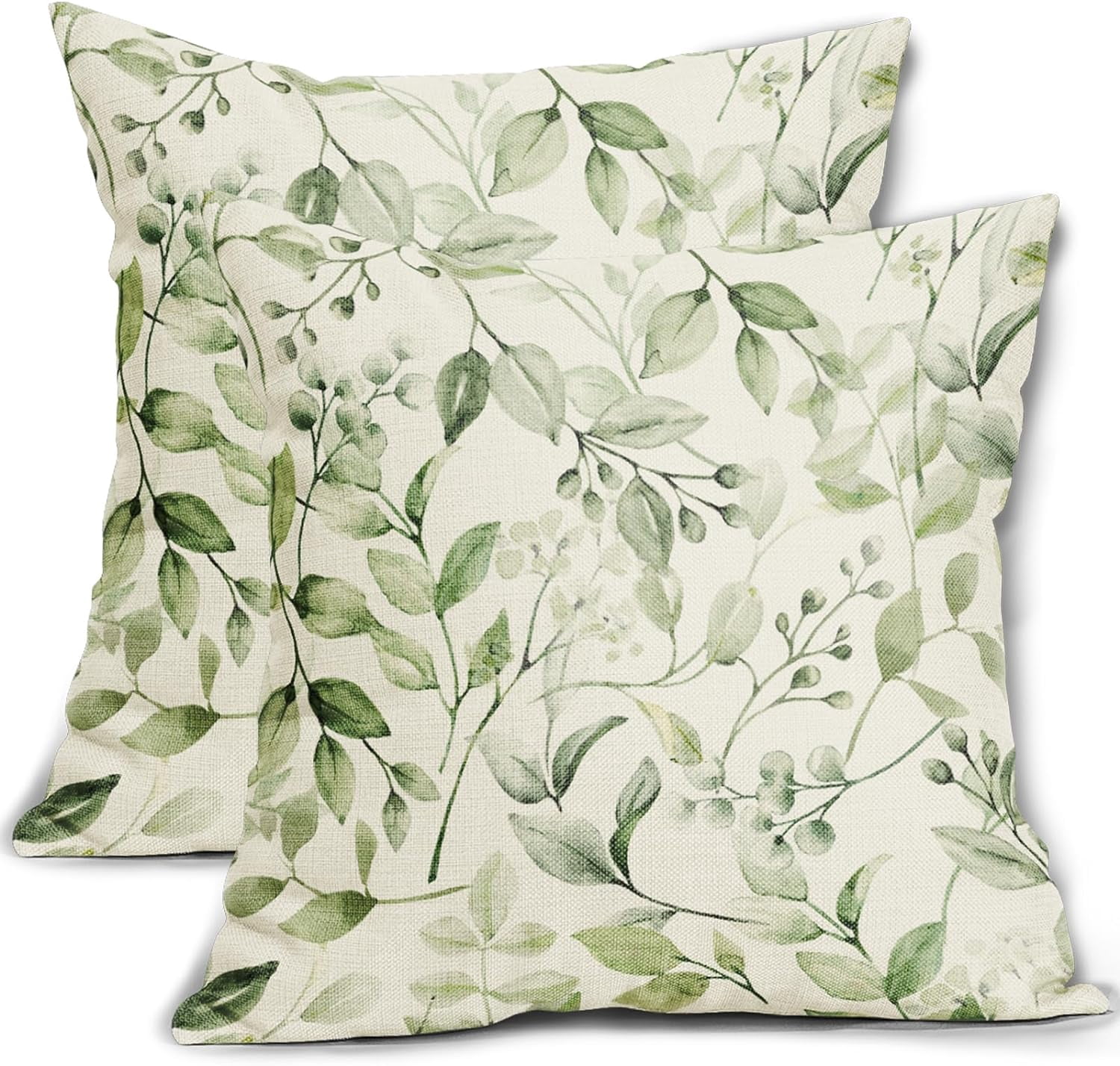 Spring Leaf Pillow Covers 18x18 Set of 2 Rustic Watercolor Sage Green ...