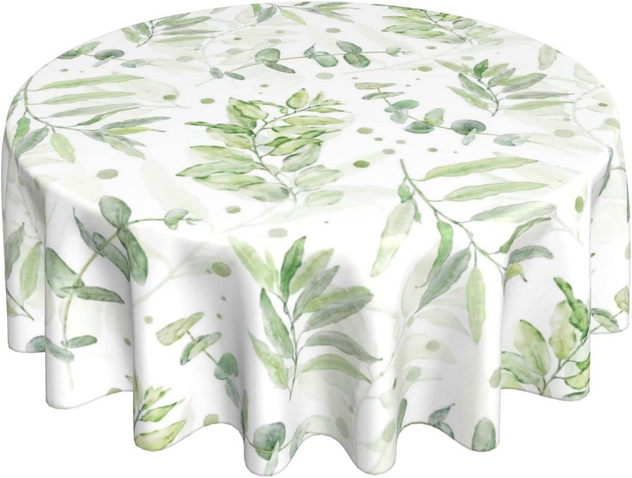 Spring Leaf Tablecloth Round 60 Inch Watercolor Sage Green Eucalyptus ...