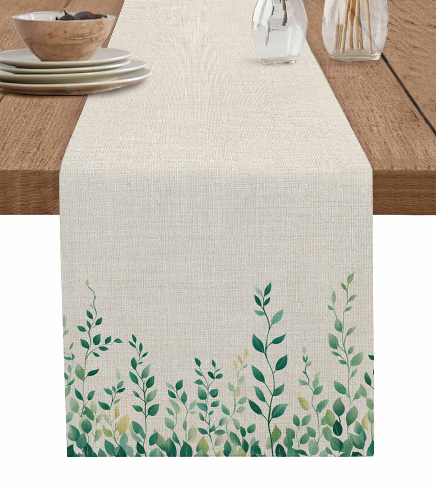 Spring Leaves Burlap Cotton Table Runner 13x70 Inches Long, Retro ...