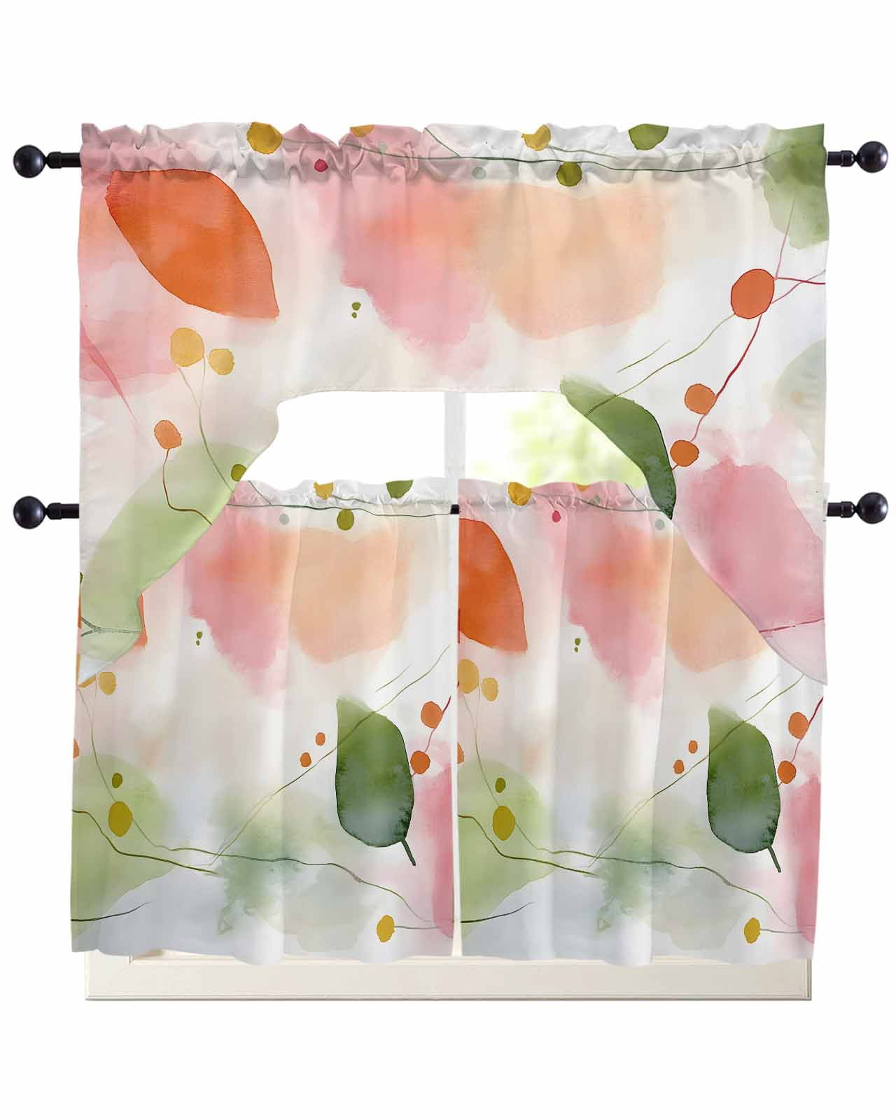 Spring Leaves Kitchen Curtains Sets 36 Inch Length with Valance, Ombre ...