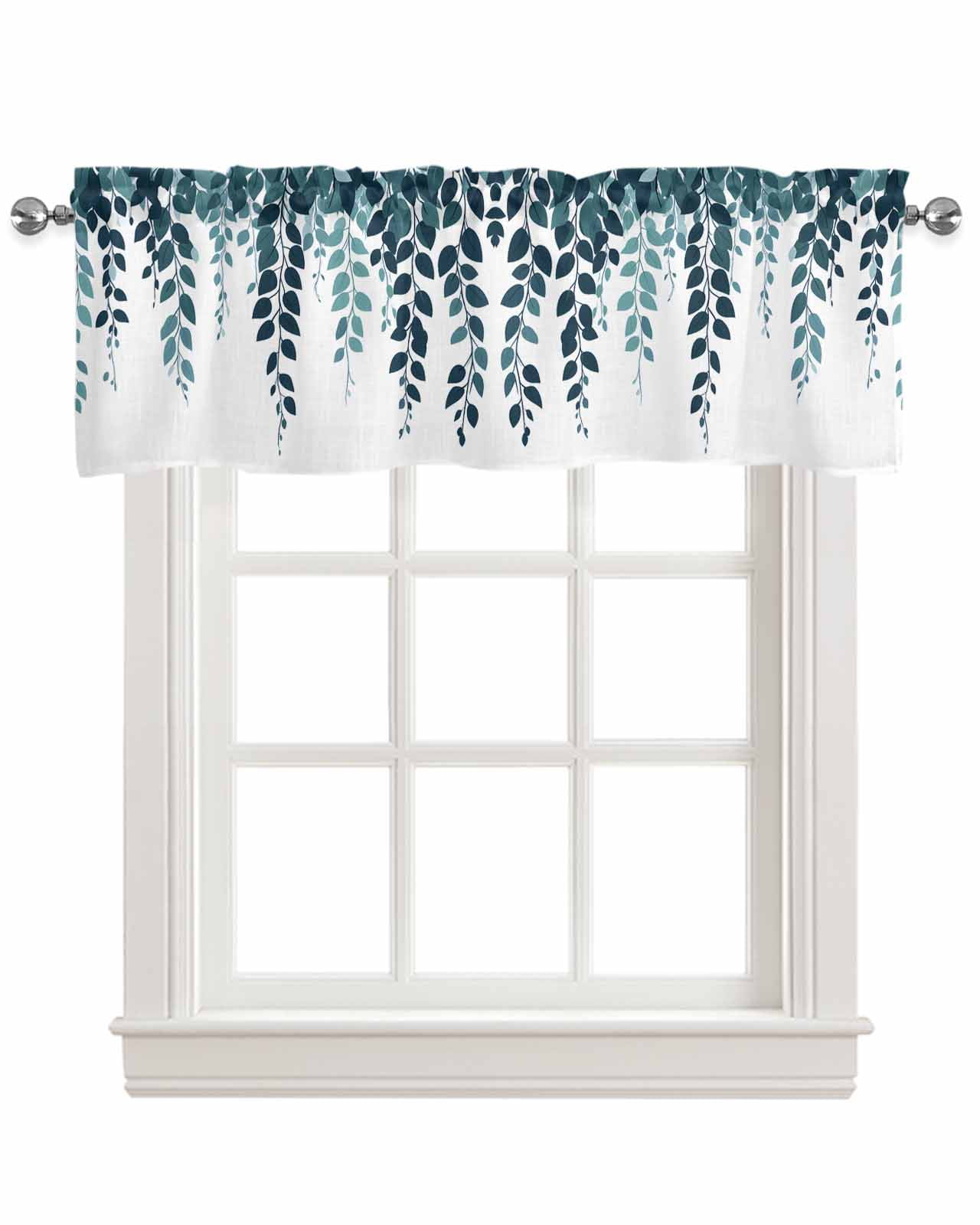 Spring Leaves Kitchen Valances for Windows Farmhouse Linen Window ...
