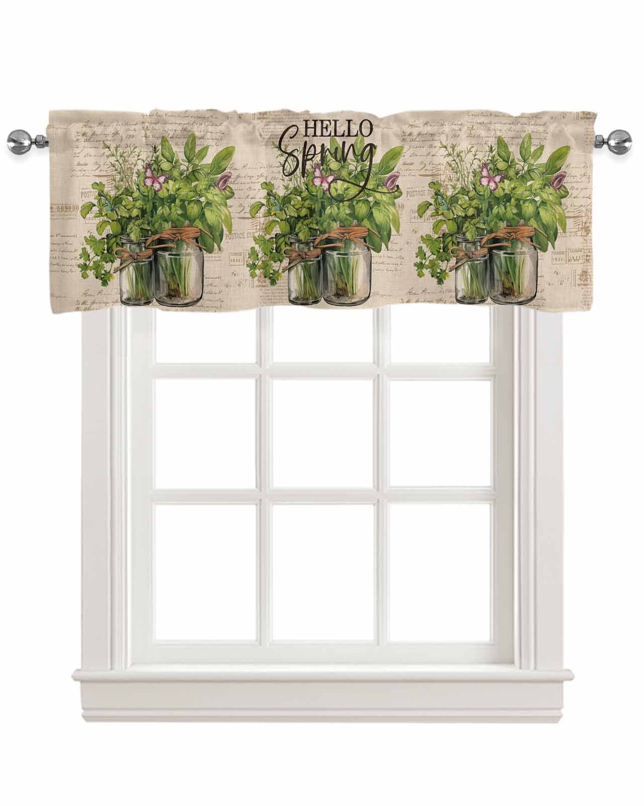 Spring Leaves Linen Curtain Valance for Bedroom/Bathroom/Kitchen/Office ...