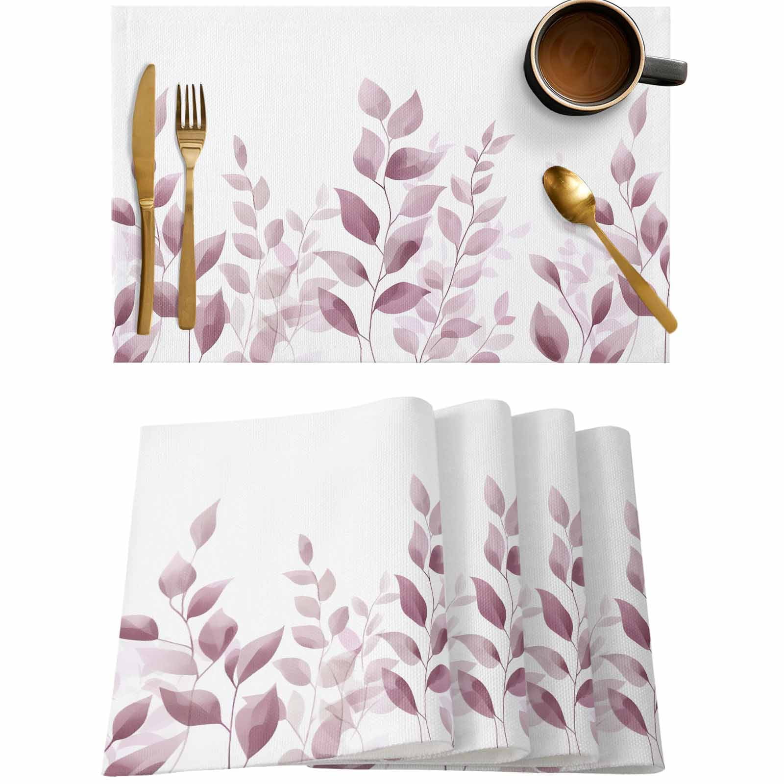 Spring Leaves Purple Gradient Placemats Set of 4,Wipeable Washable ...