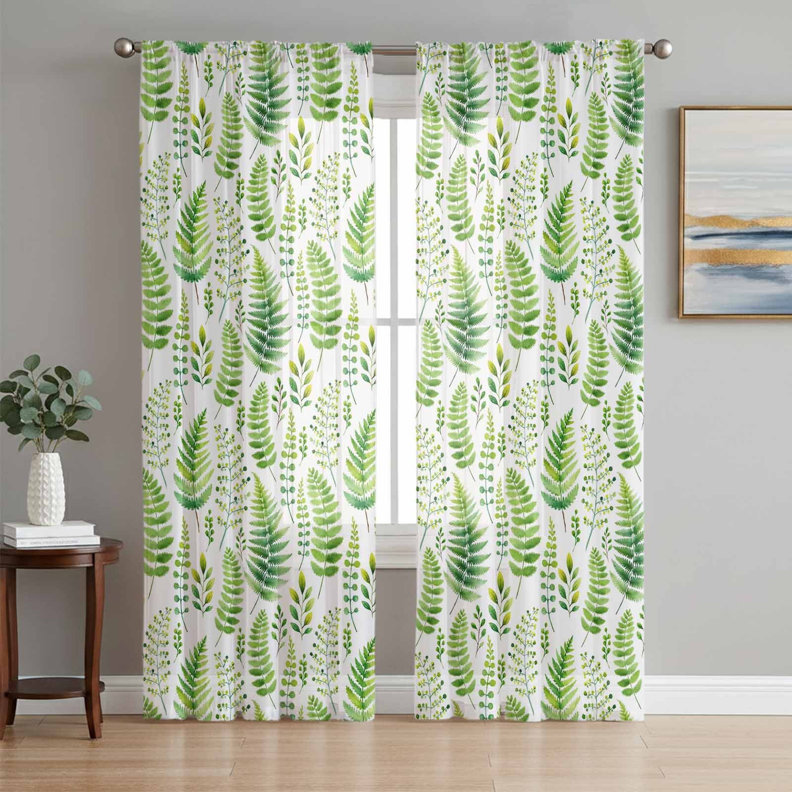 Spring Leaves Sheer Curtains 84 Inch Length 2 Panels Set, Pastoral ...