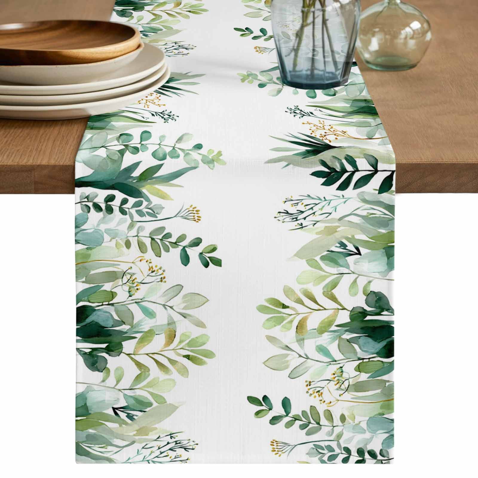 Spring Leaves Table Runner 72 Inches, Green Botanical Country Pastoral ...