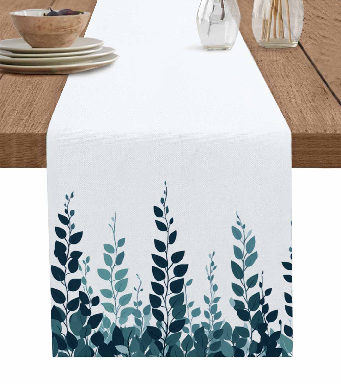 Spring Leaves Table Runner 72 Inches, Modern Simple Nature Botanical ...
