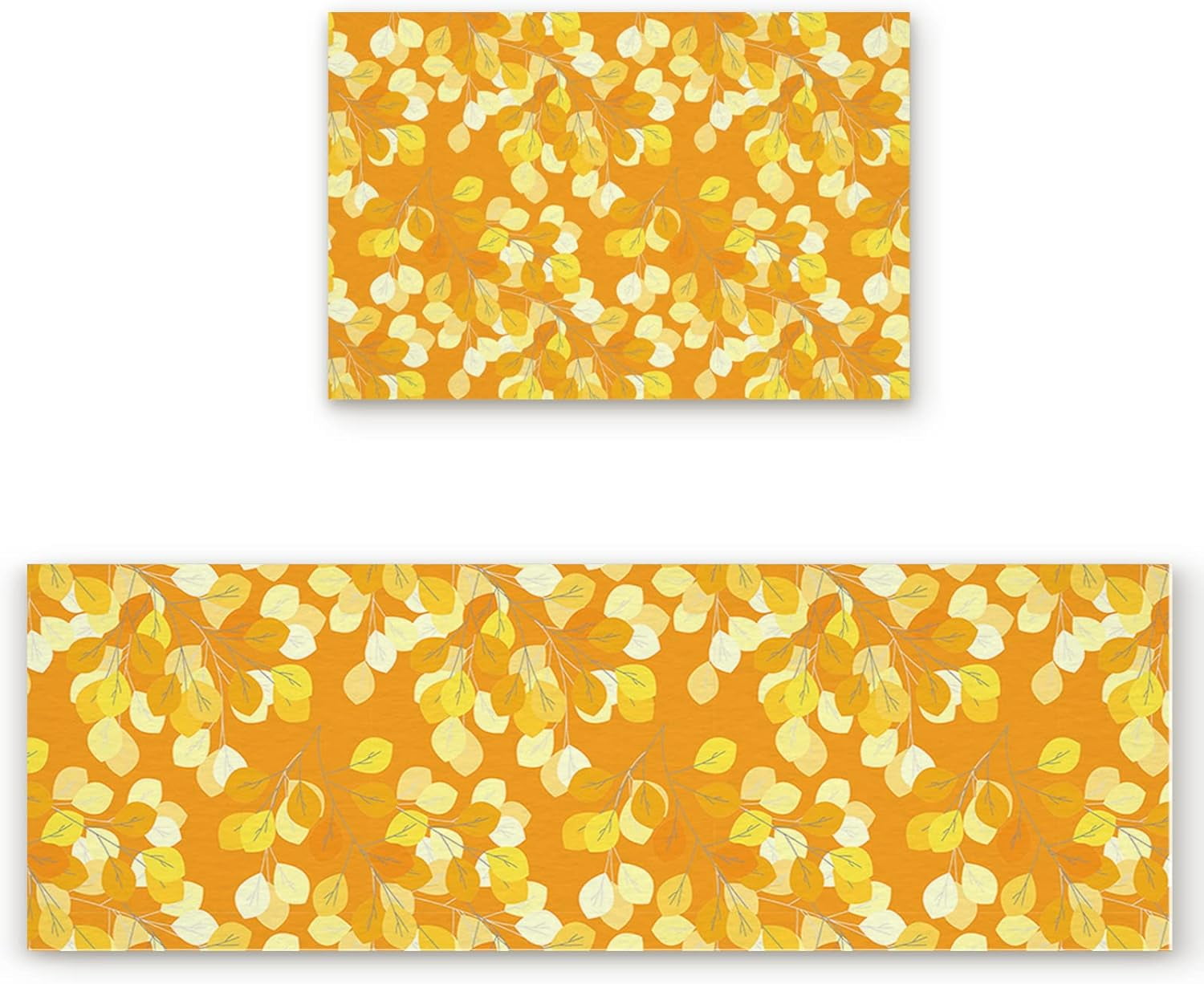 Spring Leaves Yellow Kitchen Rugs , Gold Autumn Watercolor Kitchen Mats ...