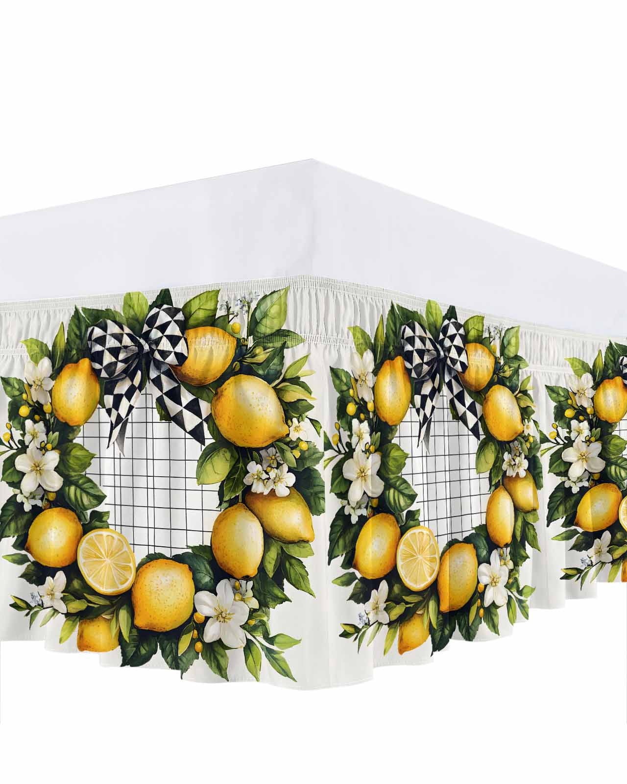 Spring Lemon Garland Ruffle Bed Skirt King Size Watercolor Flowers Bow ...