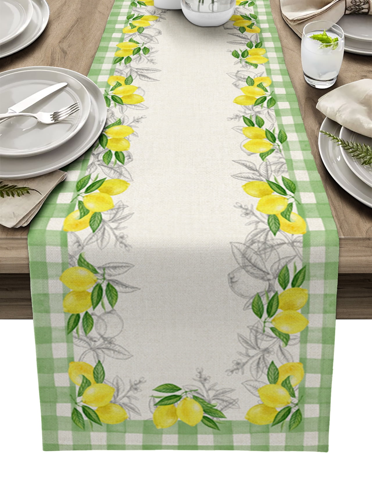 Spring Lemon Leaves Flowers White Texture Table Runner ration Home r ...