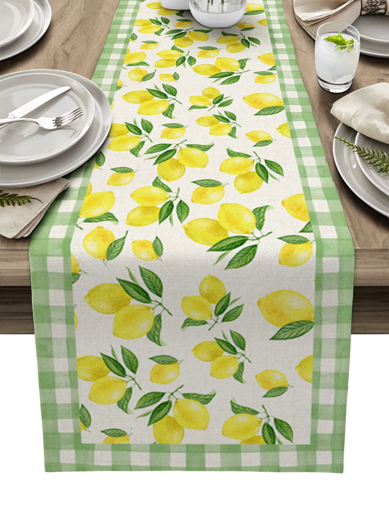 Spring Lemon Leaves Flowers White Texture Table Runner ration Home r ...