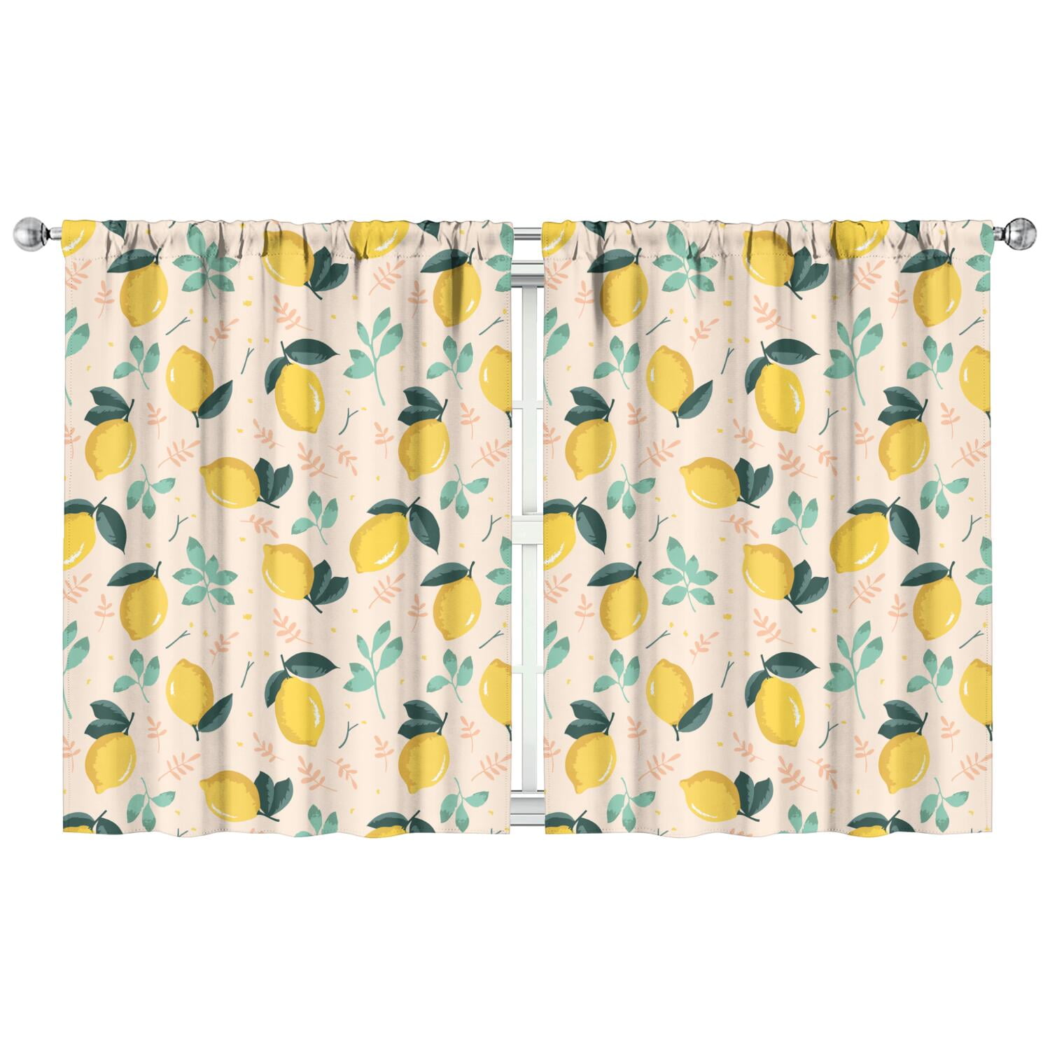 Spring Lemon Print Window Panels - 2 Pack Fresh Fruit Design, Rod ...