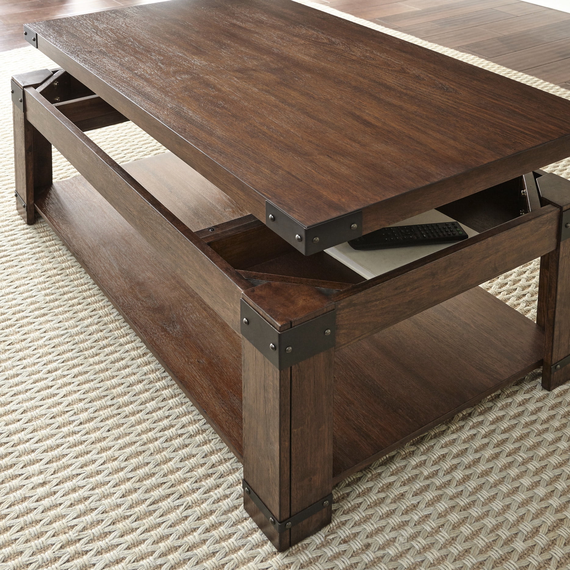 Spring Lift Top Cherry Cocktail Table with Industrial Style for Living ...