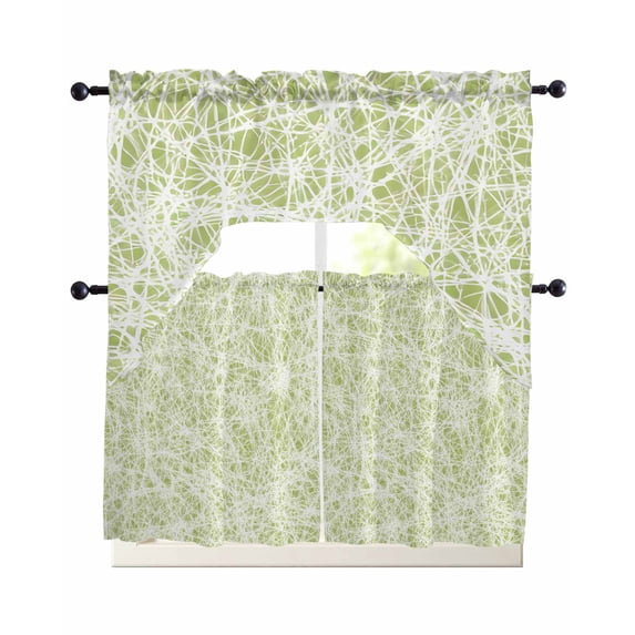 Spring Lime Green Cobweb Kitchen Curtains Sets 24 Inch Length with ...
