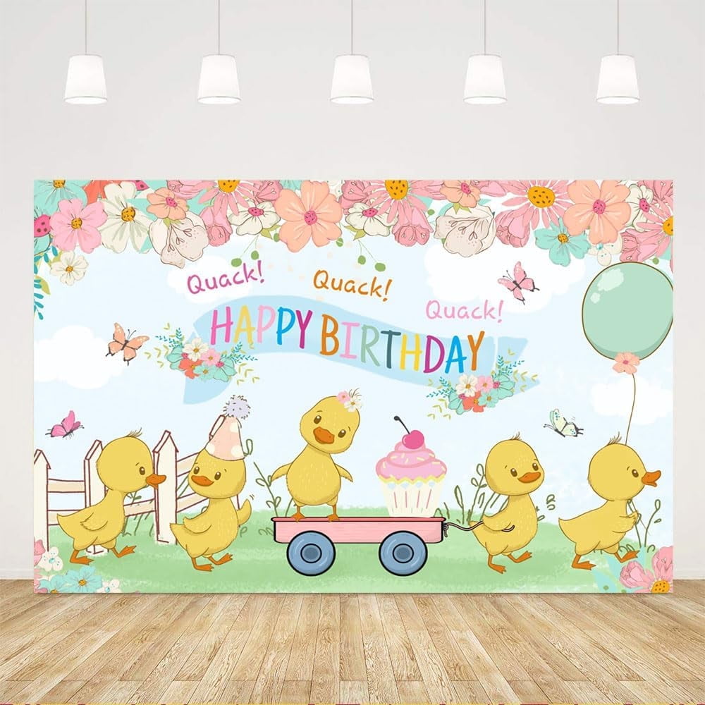 Spring Little Duck Theme Birthday Backdrop Colorful Cute Cartoon Animal ...
