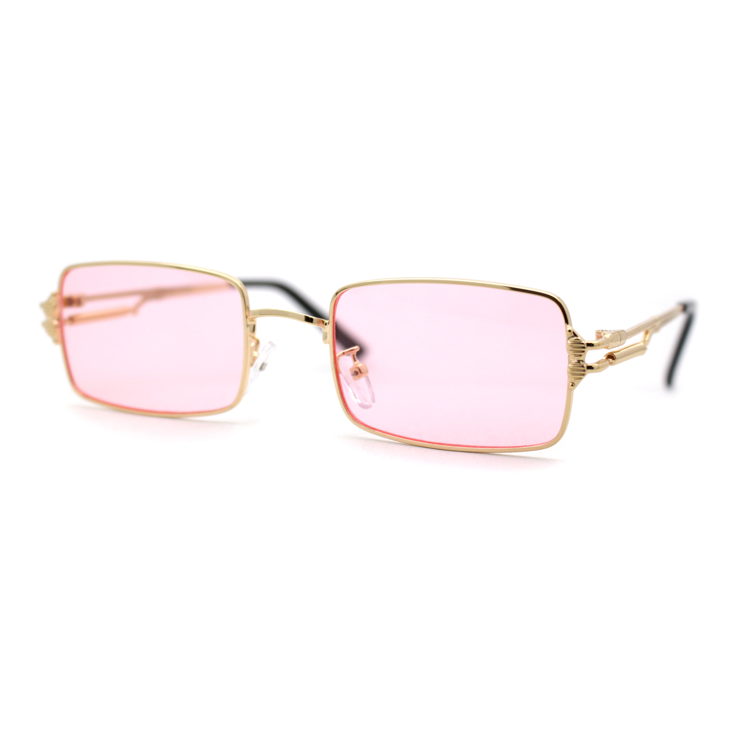 Spring Loaded Hinge Arm Pop Color Rectangle Dad Shade Sunglasses Gold ...