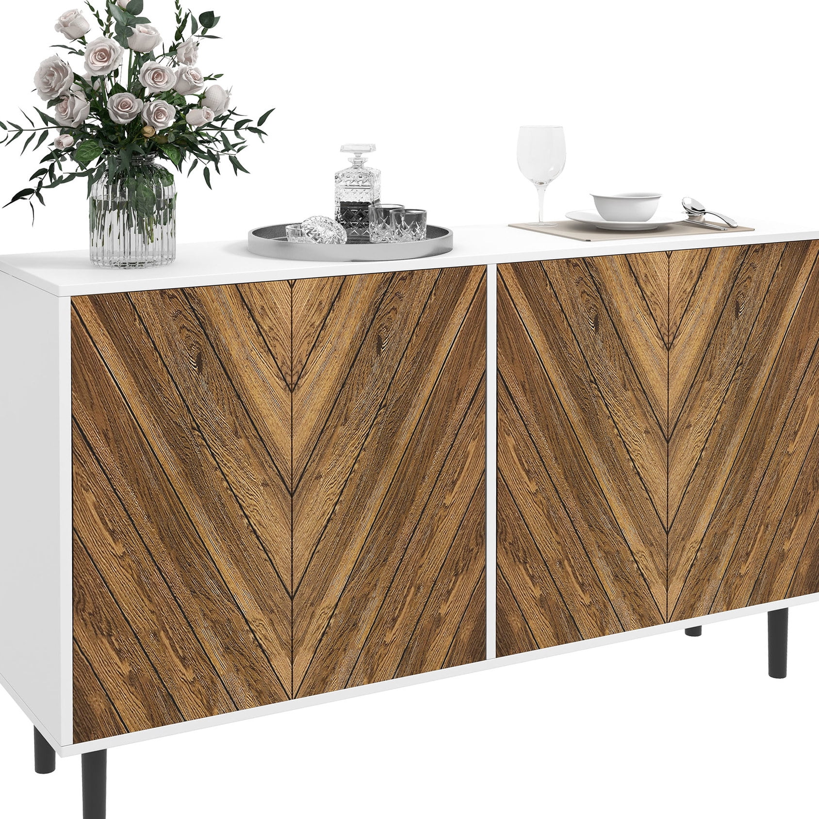 Spring-Loaded Push-Open Doors / Easy-Access Kitchen Buffet Cabinet with ...
