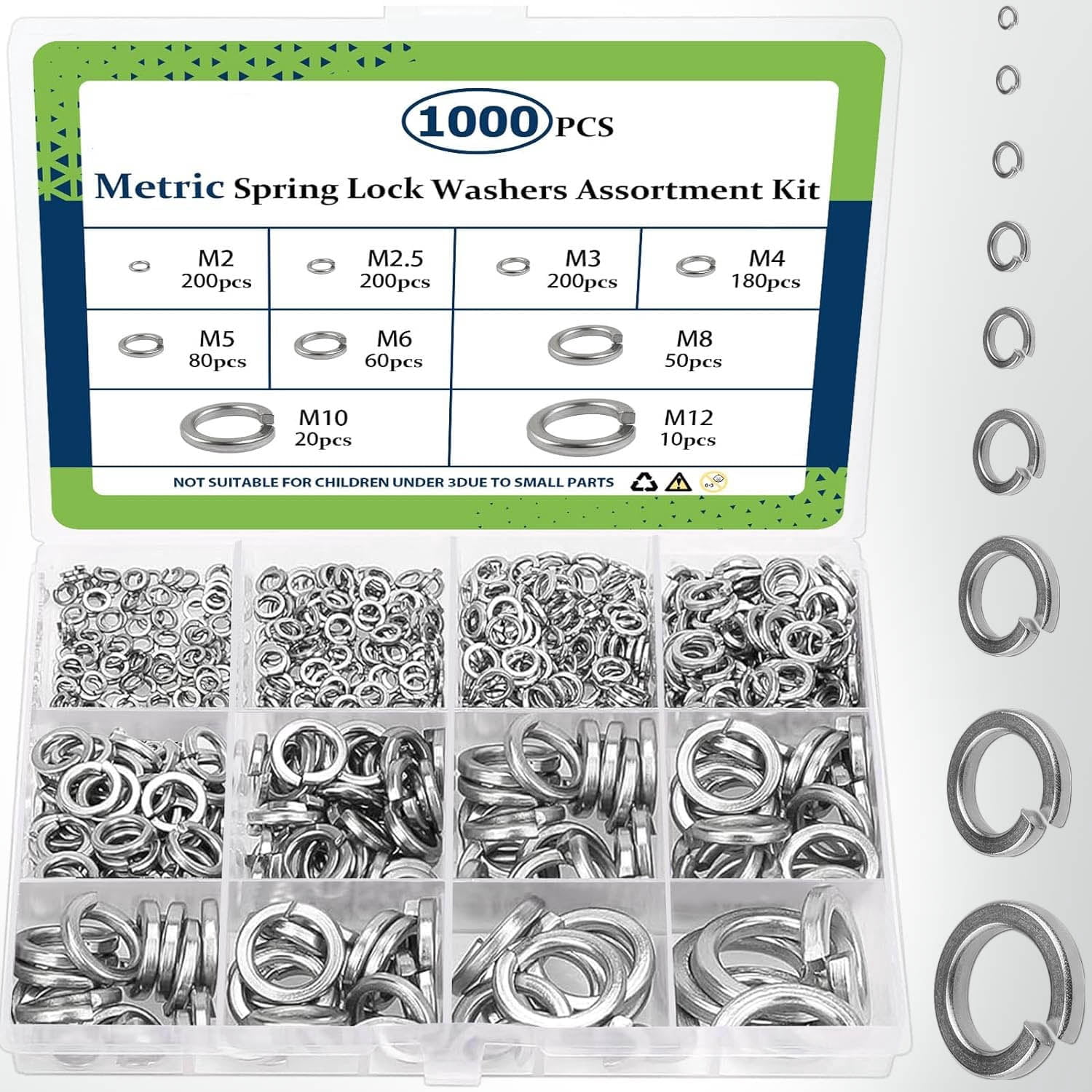 Spring Lock Washers Assortment Kit, Metric Split Lock Washer Set ...