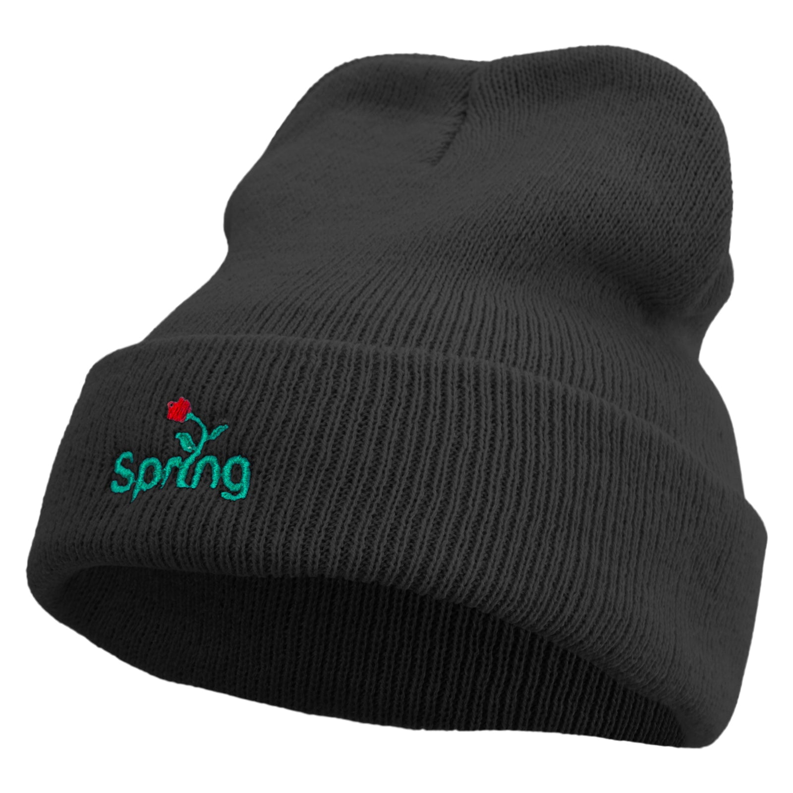 Spring Logo Embroidered Super Stretch Knit Watch Cap Beanie - Black ...