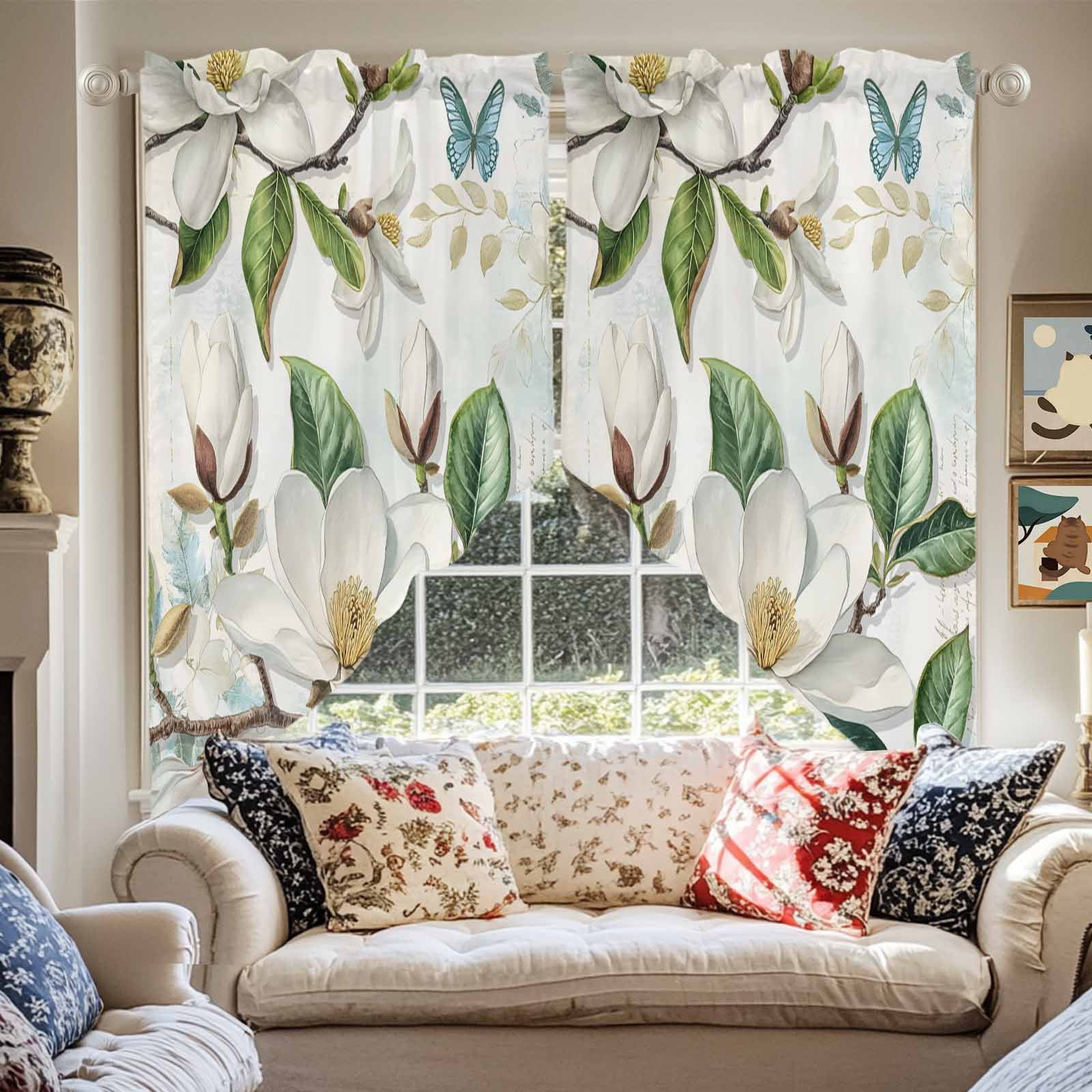 Spring Magnolia Swag Curtain Valance for Windows, Vintage White Floral ...