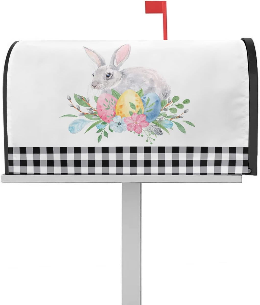 Spring Mailbox Cover Magnetic Mailbox Wraps, Easter Rabbit Eggs Flower ...