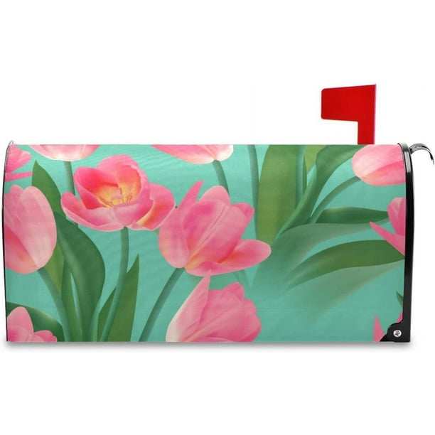 Spring Mailbox Covers, Cute Pink Tulips Mailbox Covers Oxford Cloth ...