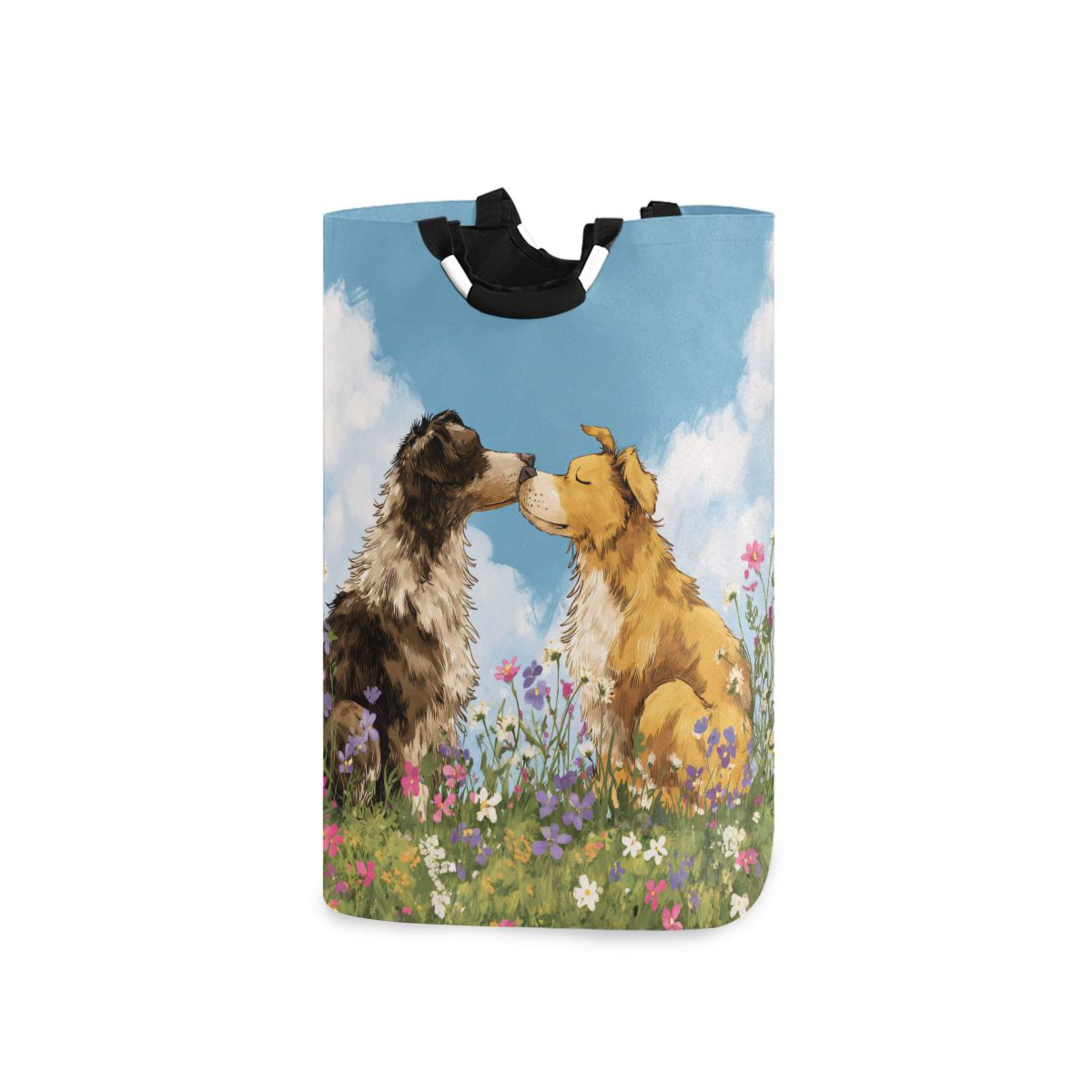 Spring Meadow Dogs Kissing Valentine Laundry Basket with Handles ...