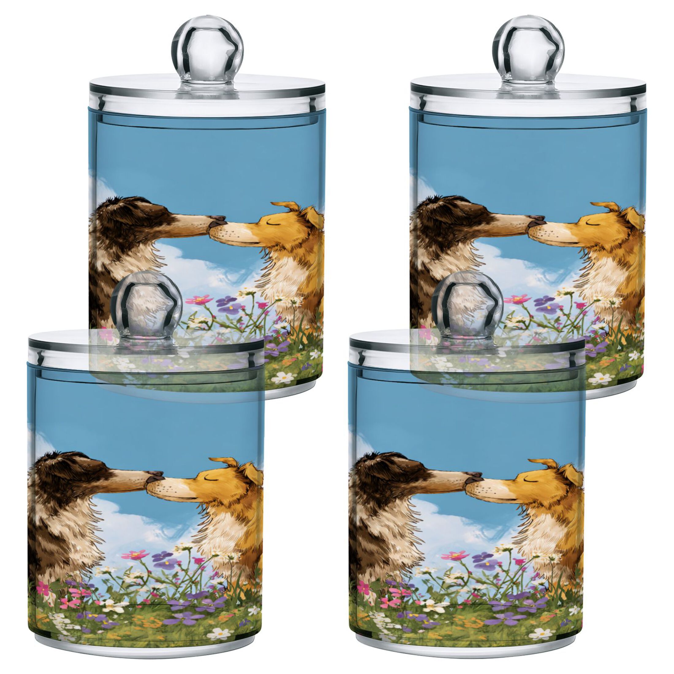 Spring Meadow Dogs Kissing Valentine Translucent Plastic Cans Storage ...